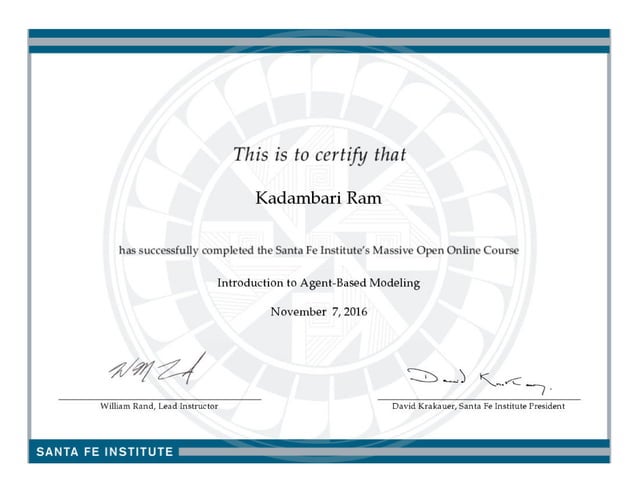 CERTIFICATE OF COMPLETION - SFI AGENT-BASED MODELING KR | PDF