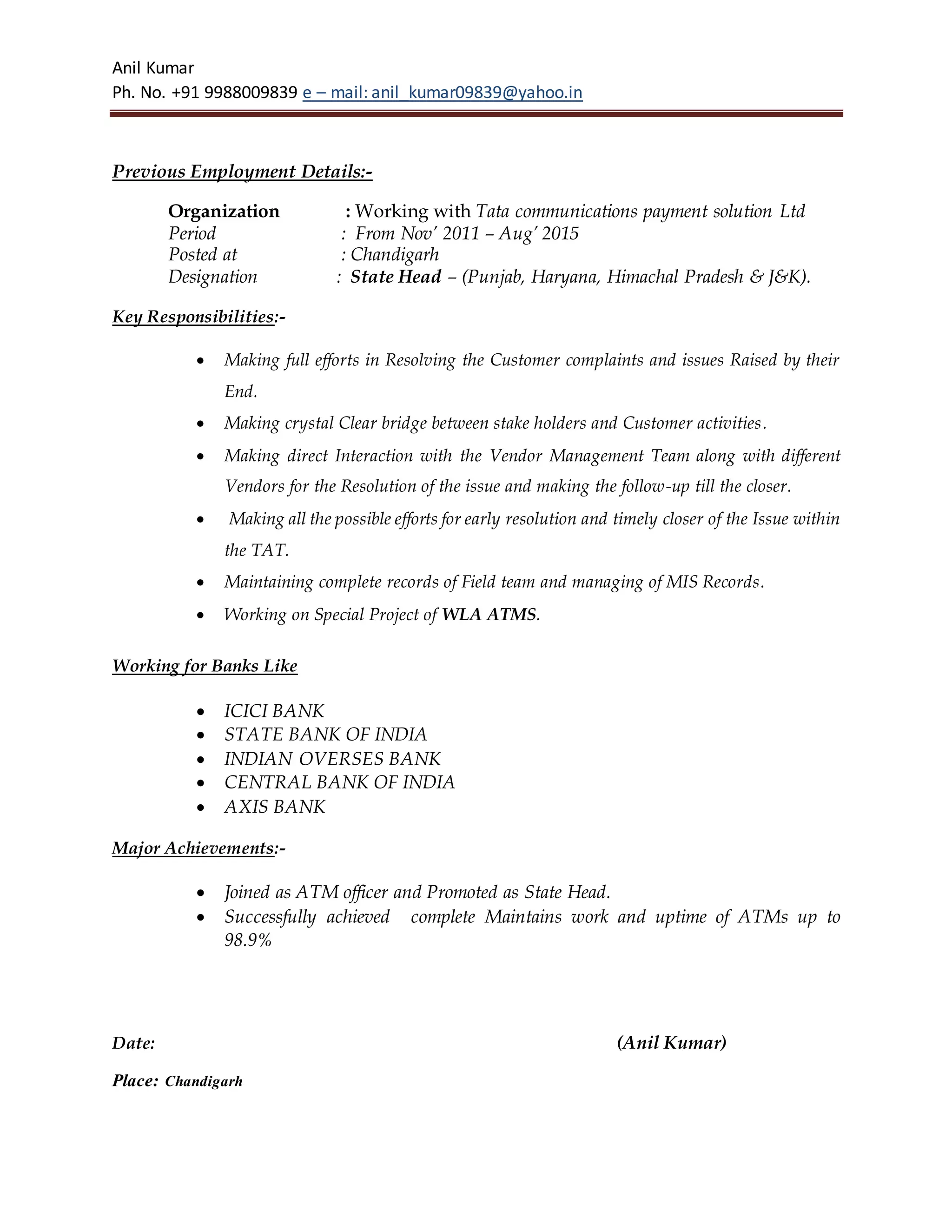 Resume - Anil kumar | PDF