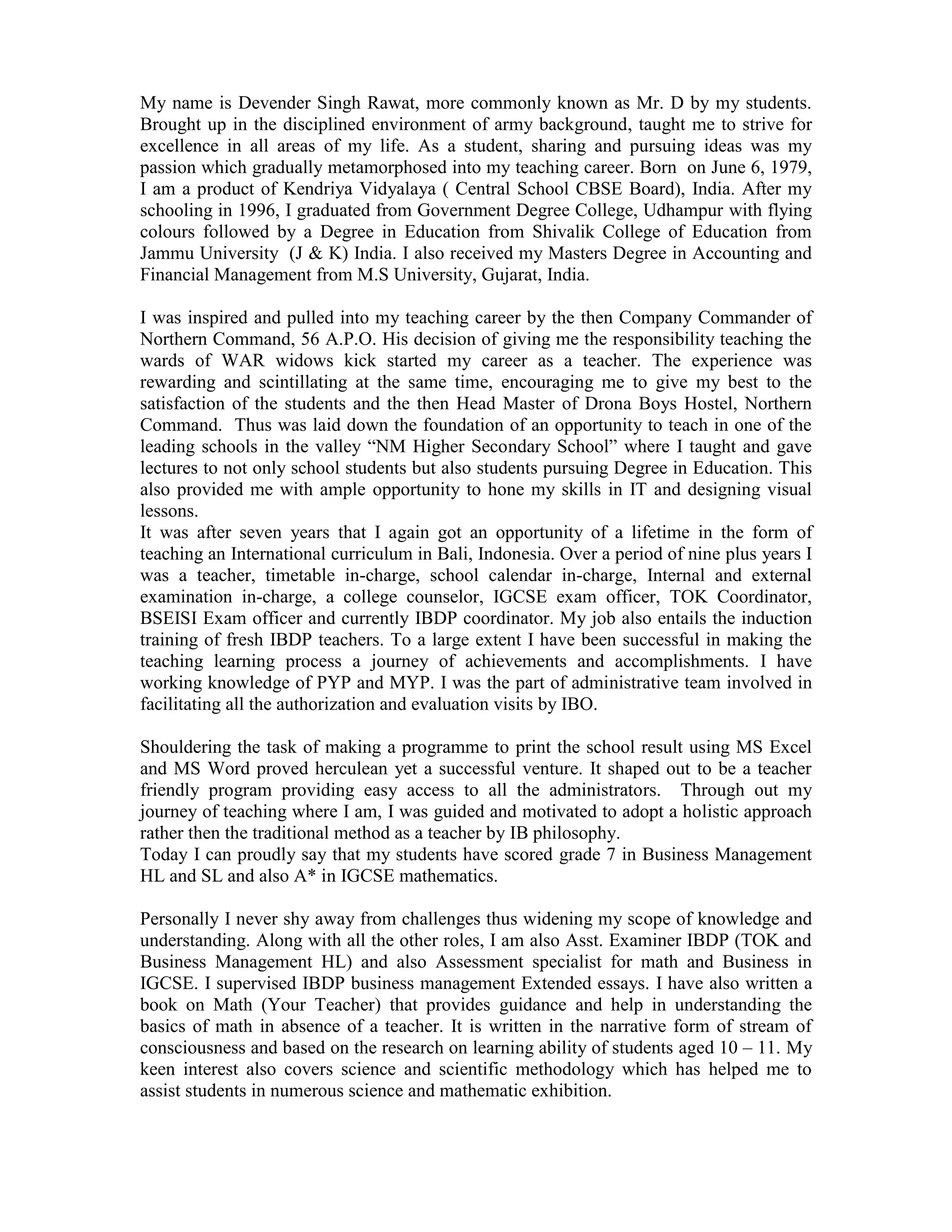 Devender Singh Rawat_BIO | PDF