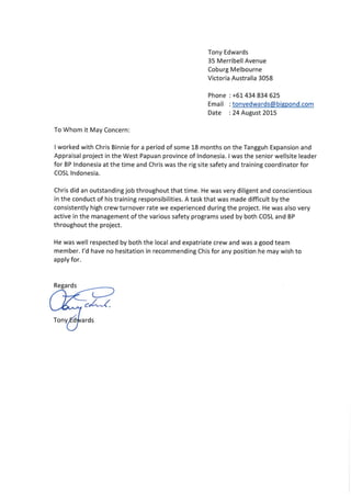 Reference from BP Senior Well Supervisor | PDF