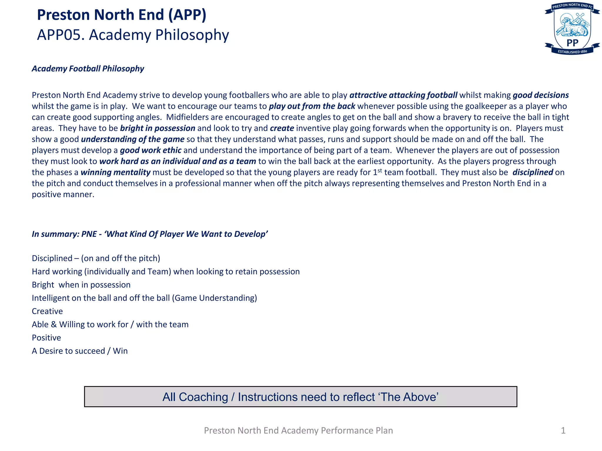 PNE Academy philosophy | PDF