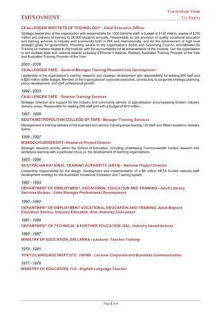 Brief CV for Liz Harris with email - 2015 | PDF