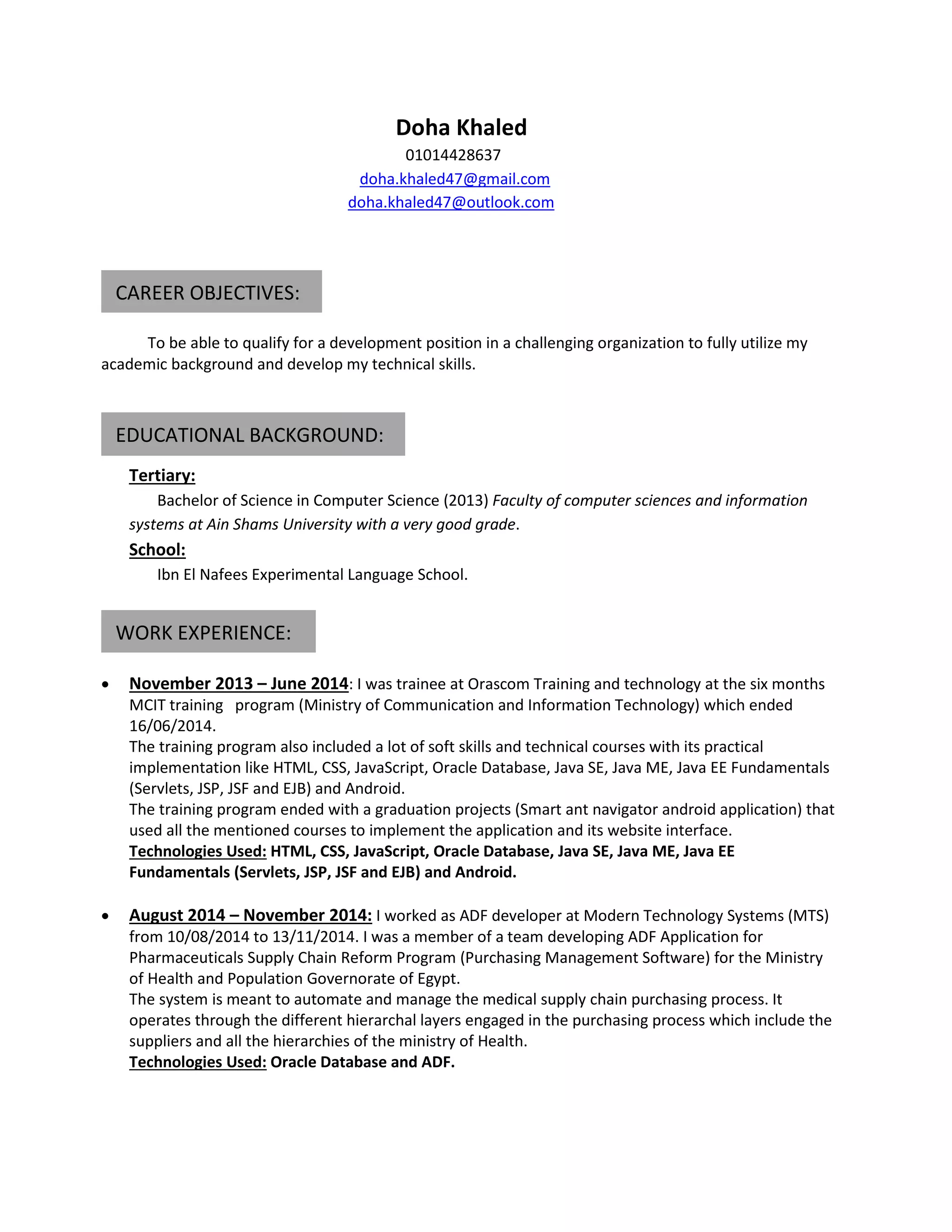 Doha Khaled_CV - Copy | PDF