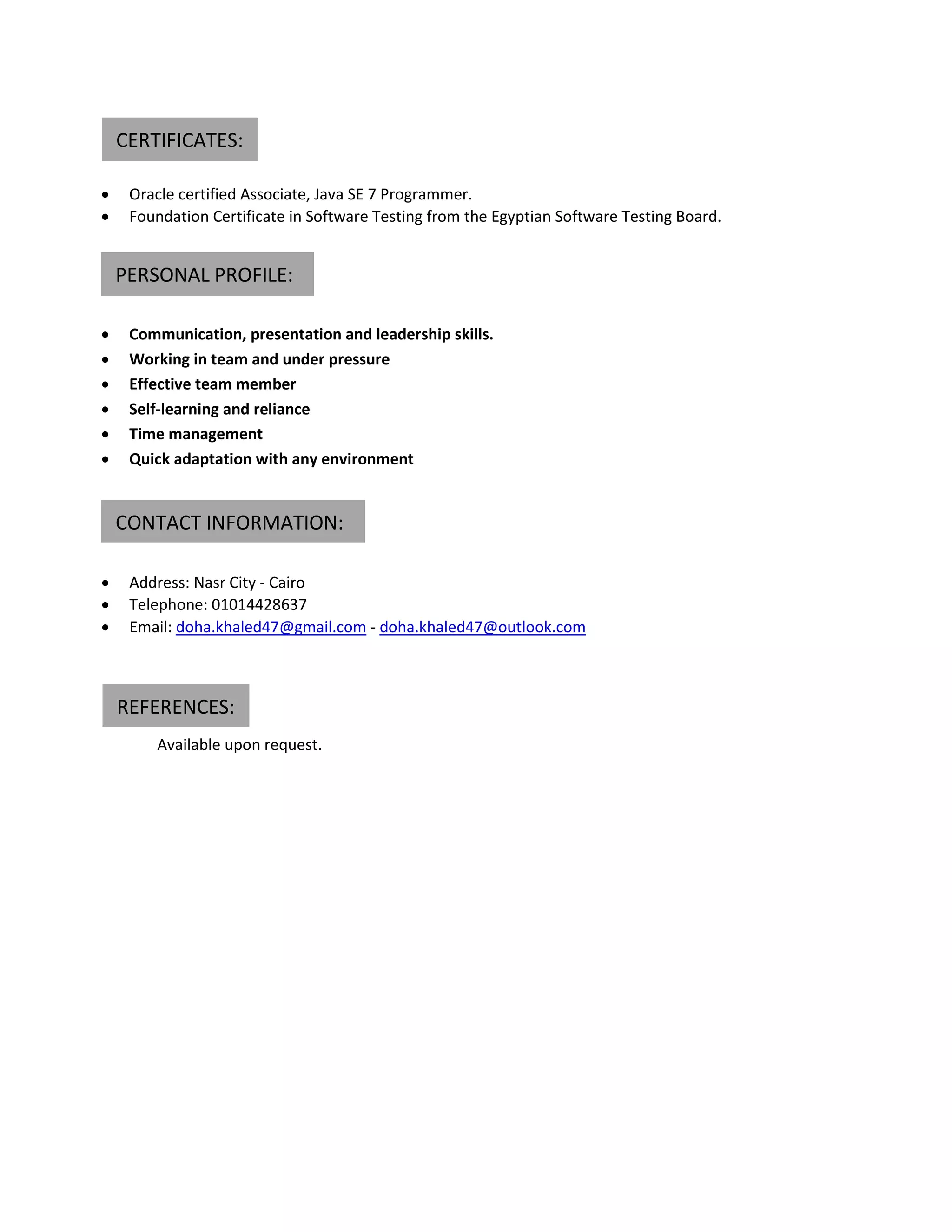 Doha Khaled_CV - Copy | PDF