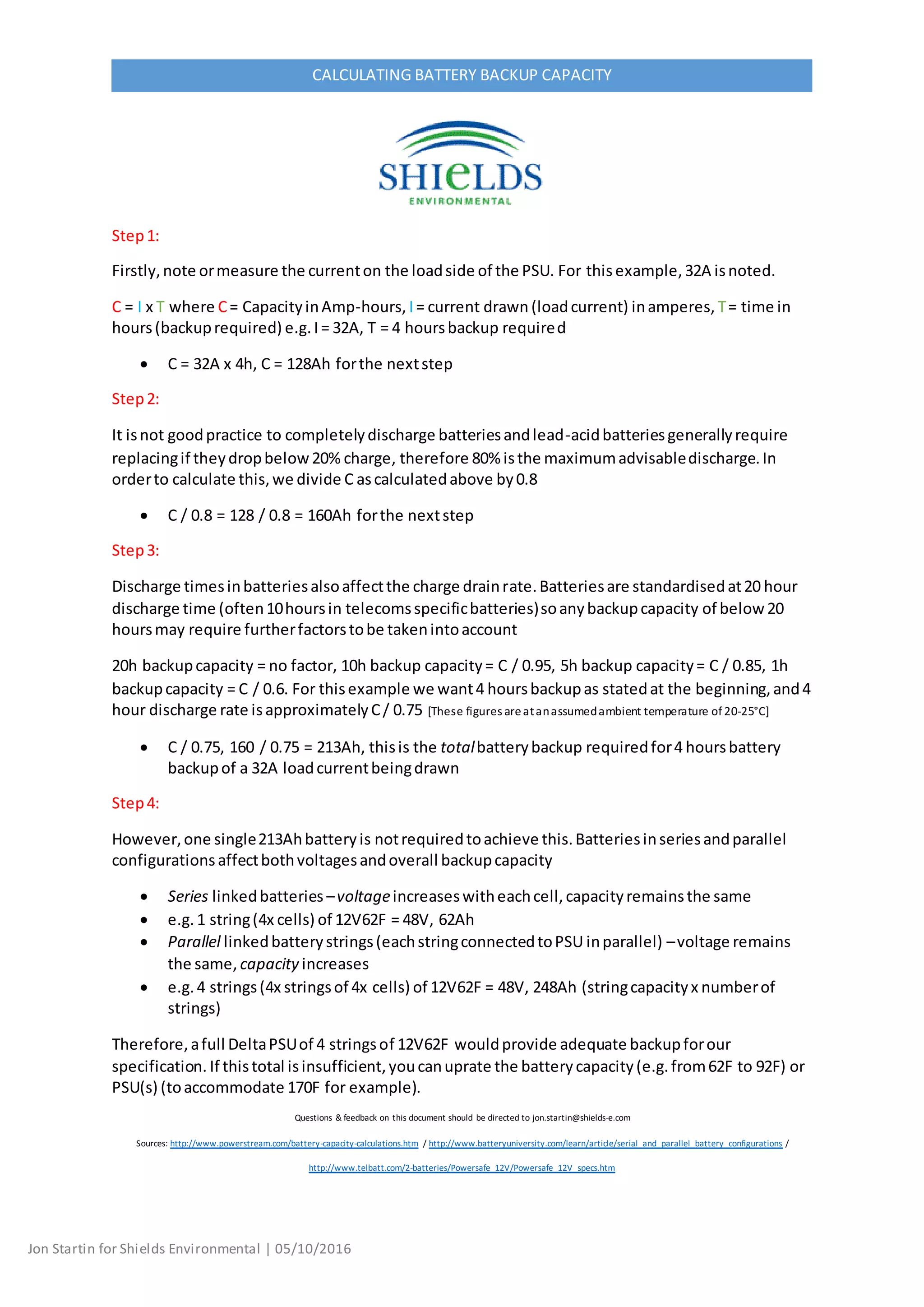 Guide to Calculating Battery Backup Capacity | DOCX