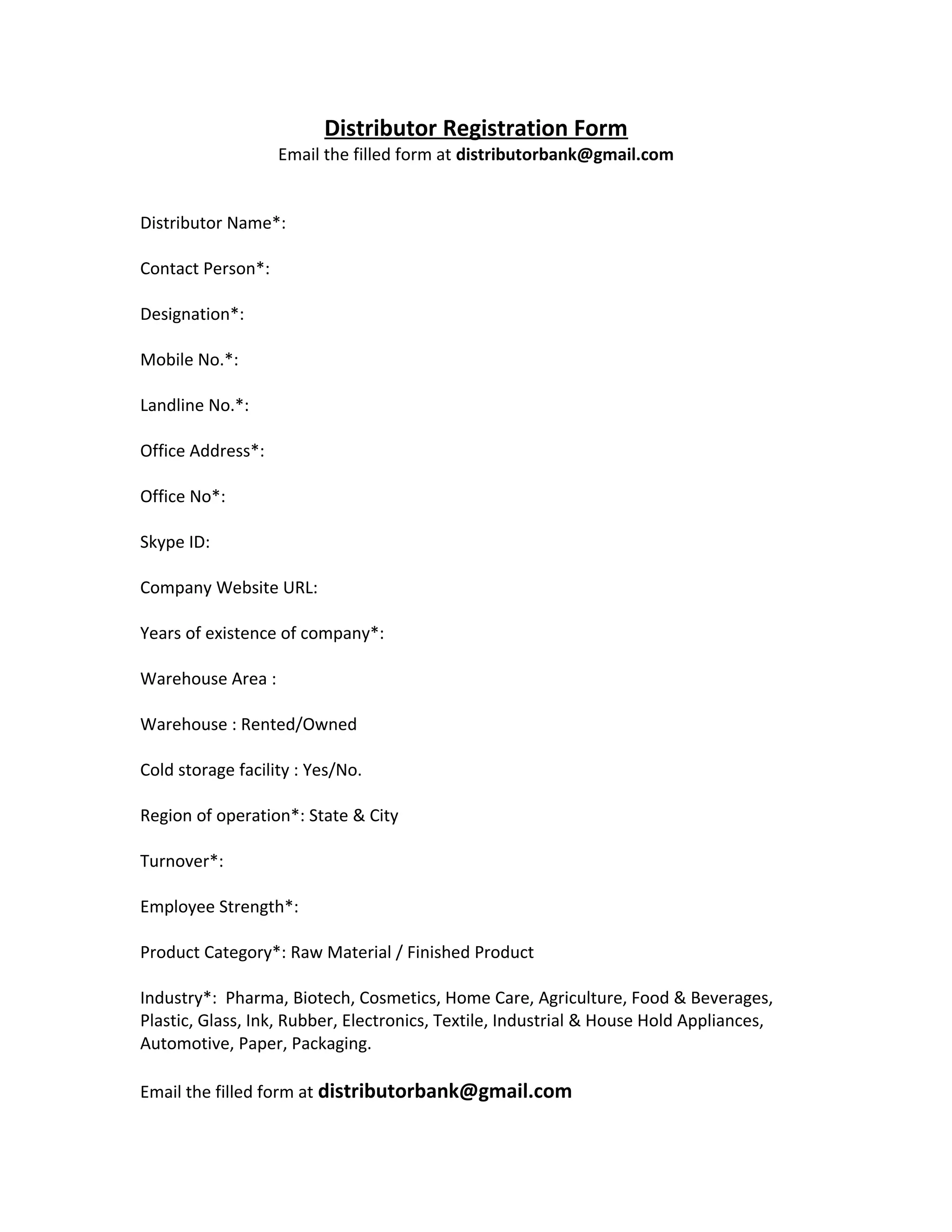 Distributor Registration Form | PDF