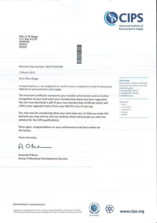 CIPS Letter - Level 6 completion | PDF