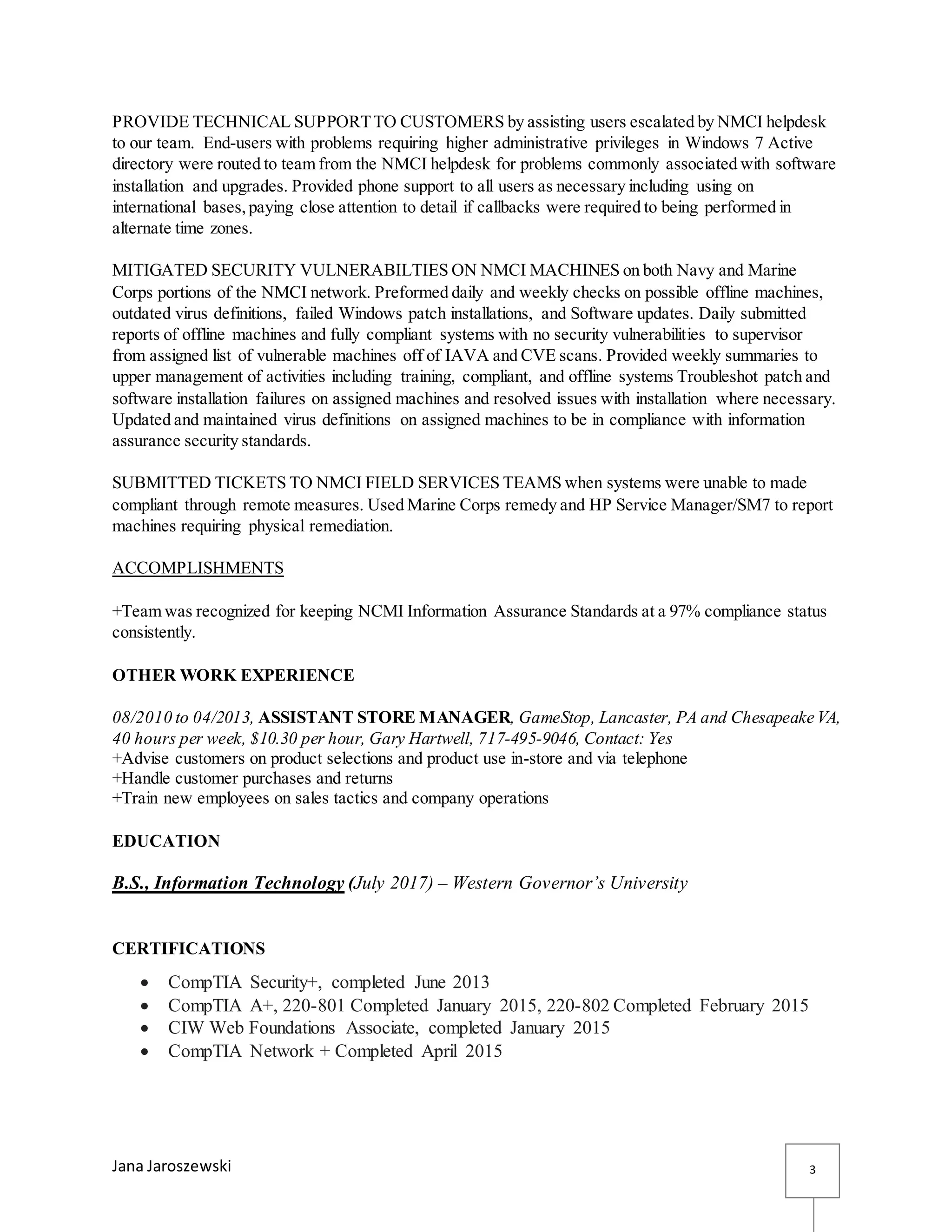 Detailed Resume - Jana Jaroszewski | DOCX