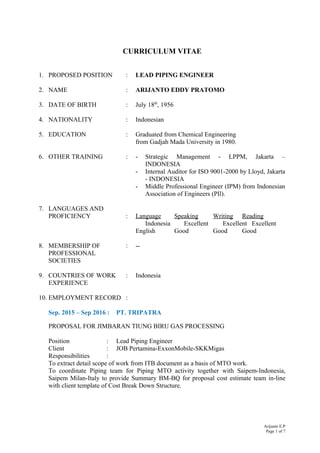 CV_Arijanto EP_2016 | PDF