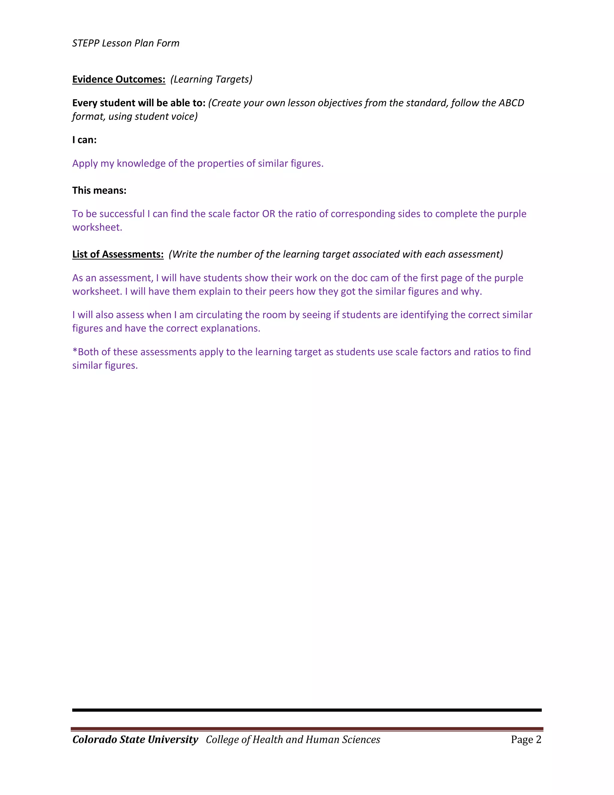 Lesson Plan for 7th Grade Math Class | PDF