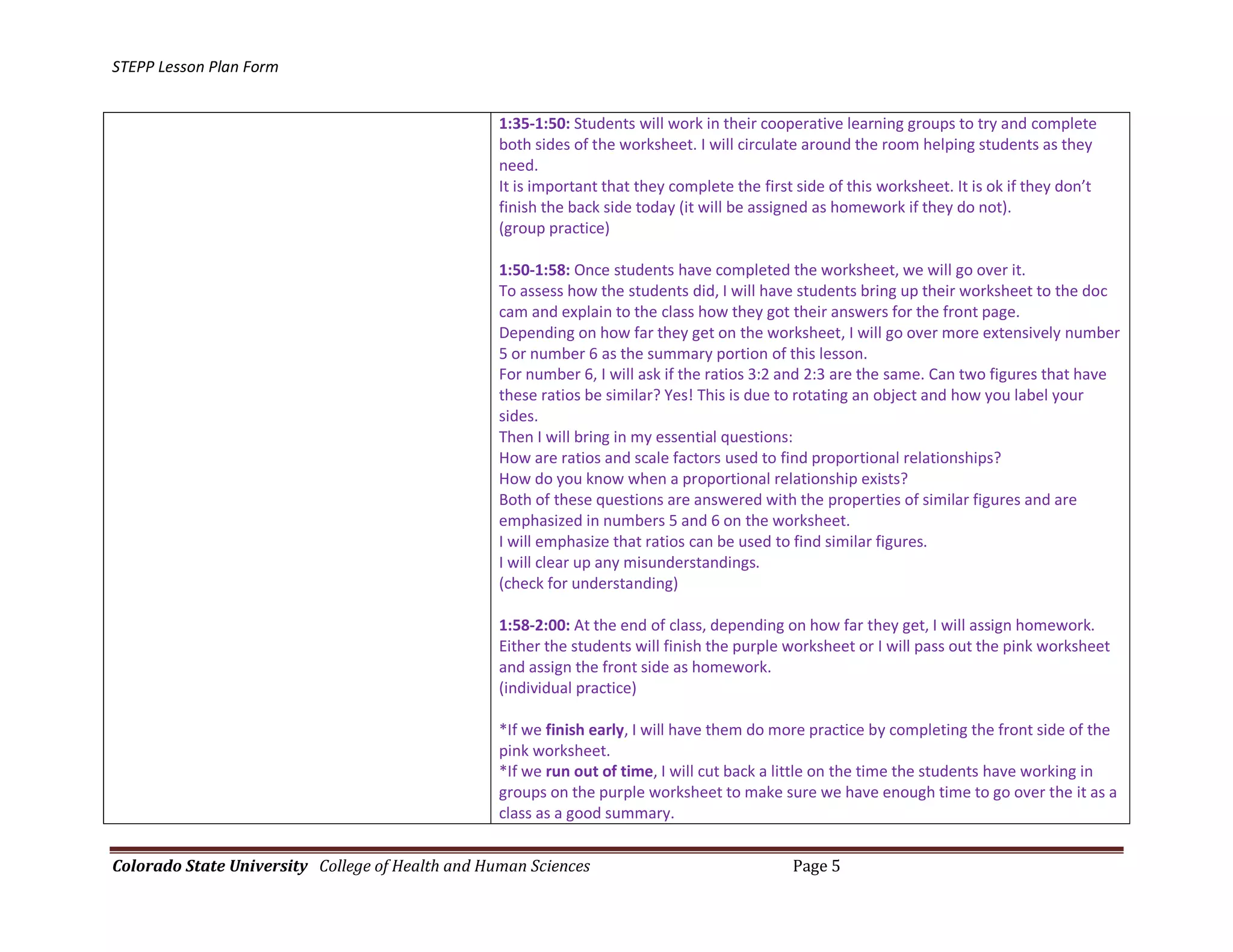 Lesson Plan for 7th Grade Math Class | PDF
