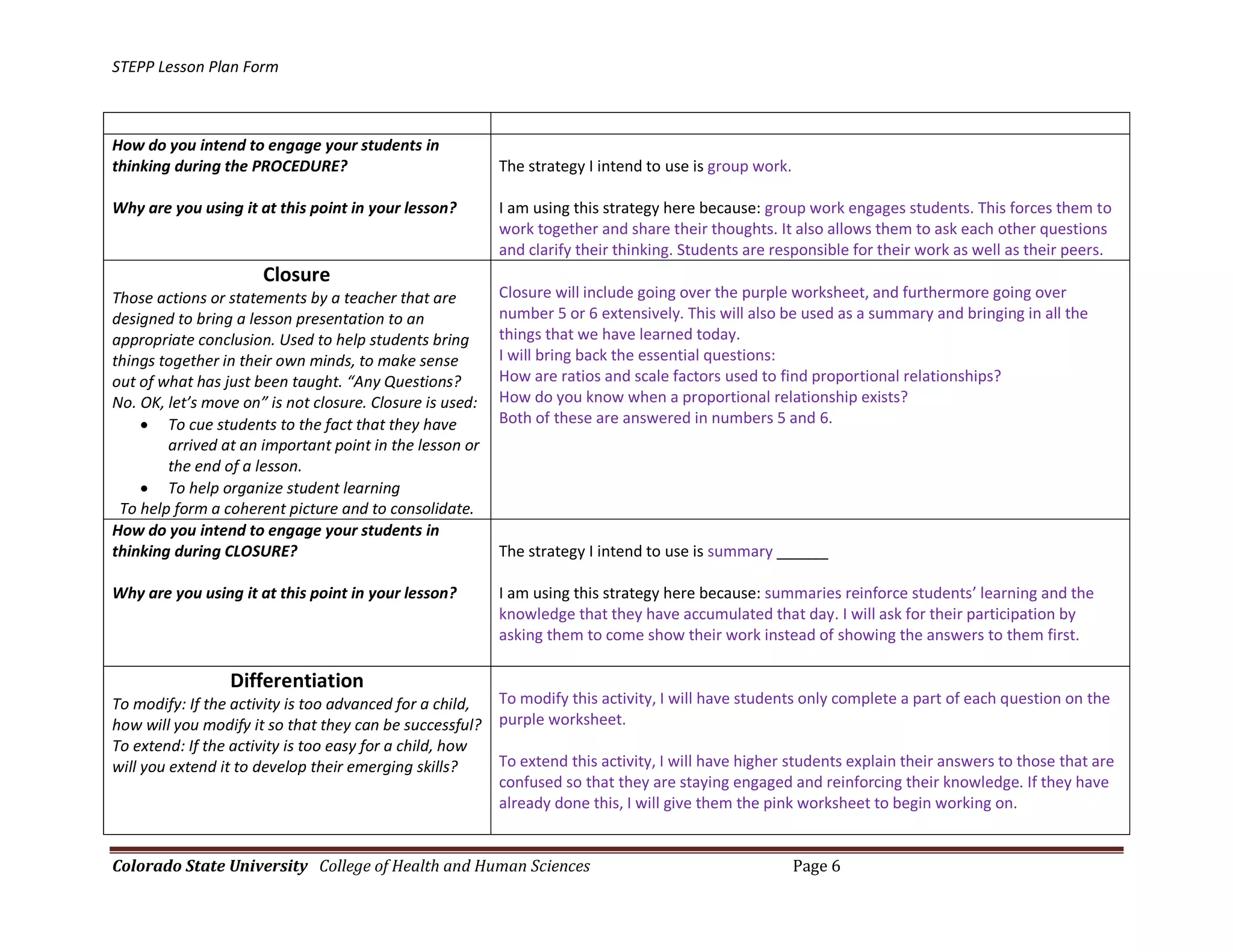 Lesson Plan for 7th Grade Math Class | PDF