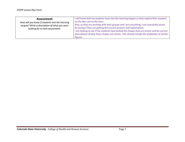 Lesson Plan for 7th Grade Math Class | PDF