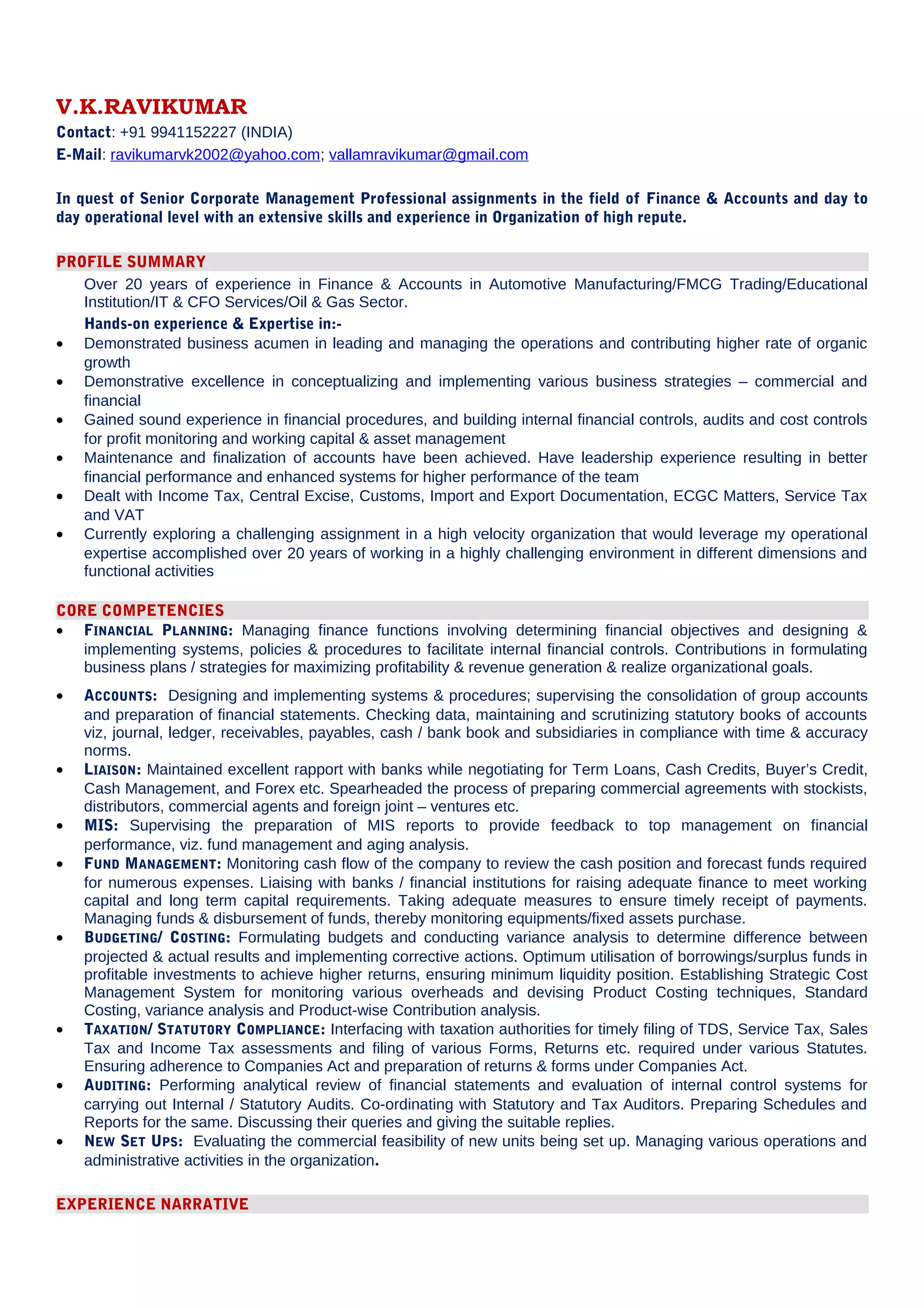 V.K.RAVIKUMAR - RESUME | DOC