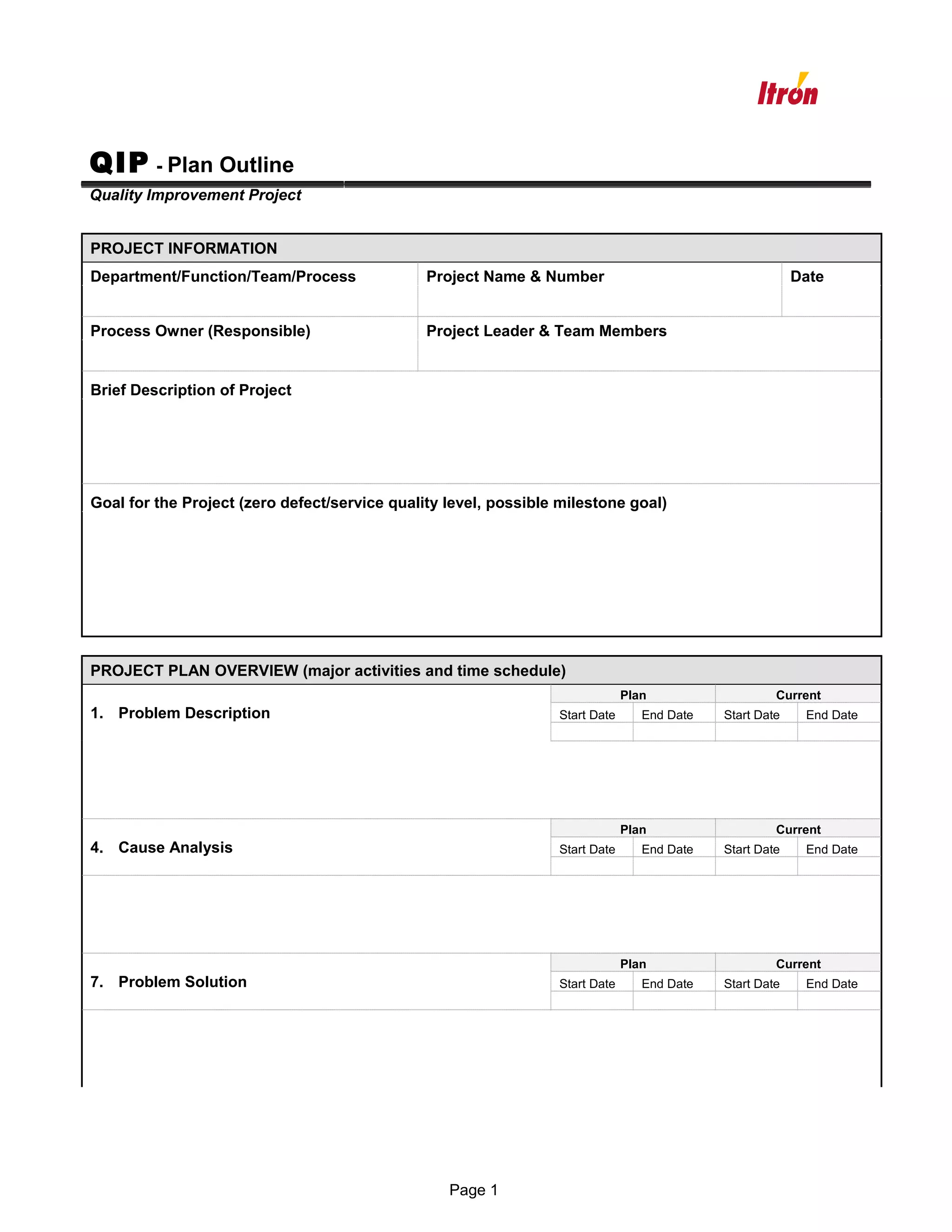 QIP team plan results form Itron | PDF
