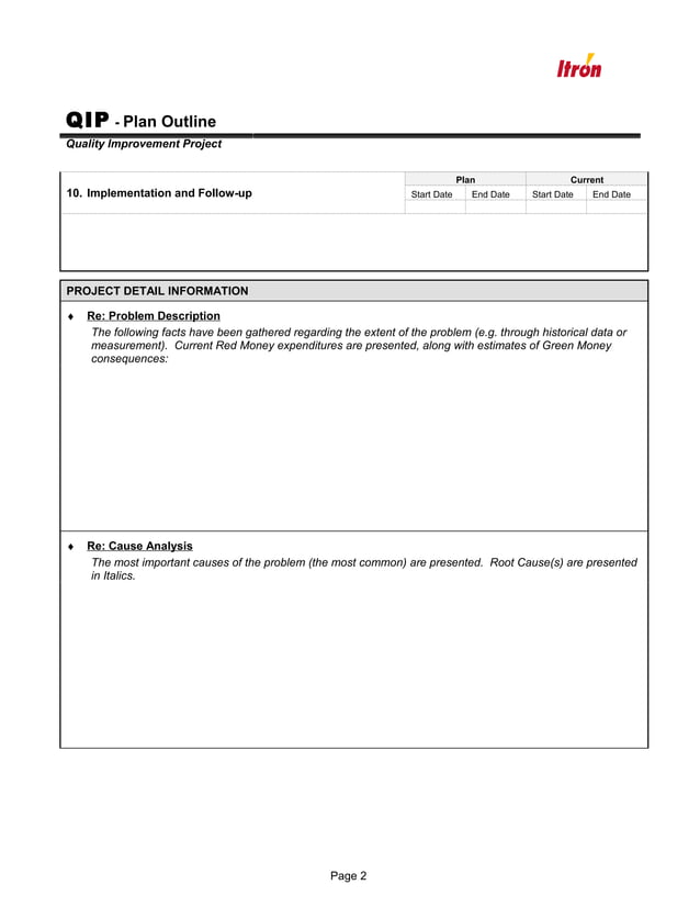 QIP team plan results form Itron | PDF