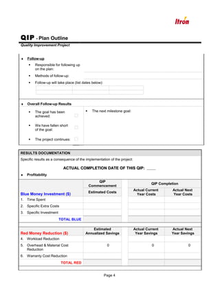 QIP team plan results form Itron | PDF