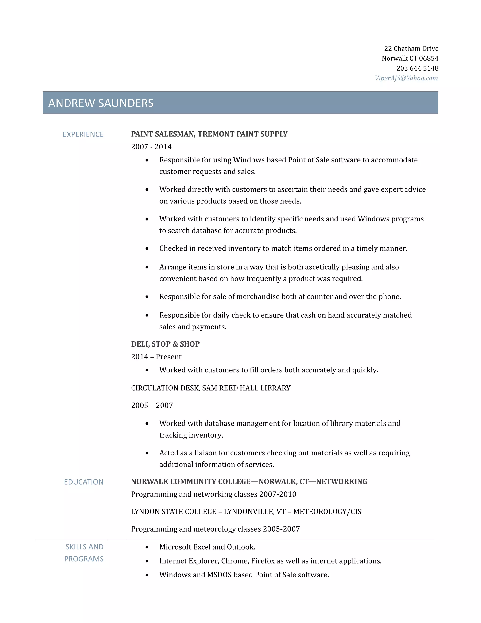 Andrew Saunders Resume | PDF