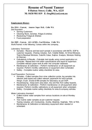 Naomi Tanner Resume | DOCX | Chemistry | Science