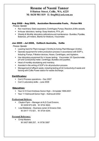 Naomi Tanner Resume | DOCX | Chemistry | Science