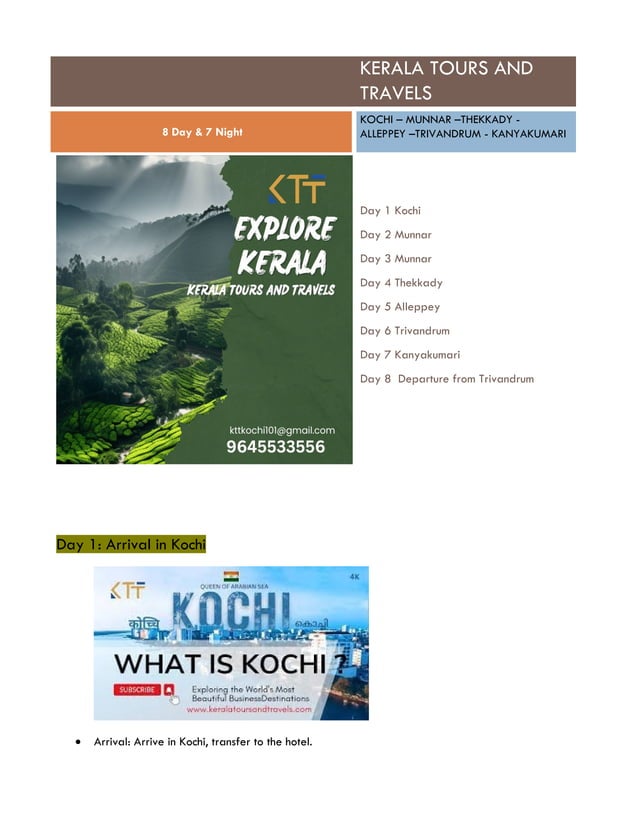 8 Day & 7 Night Kerala tours and travels KTT | PDF