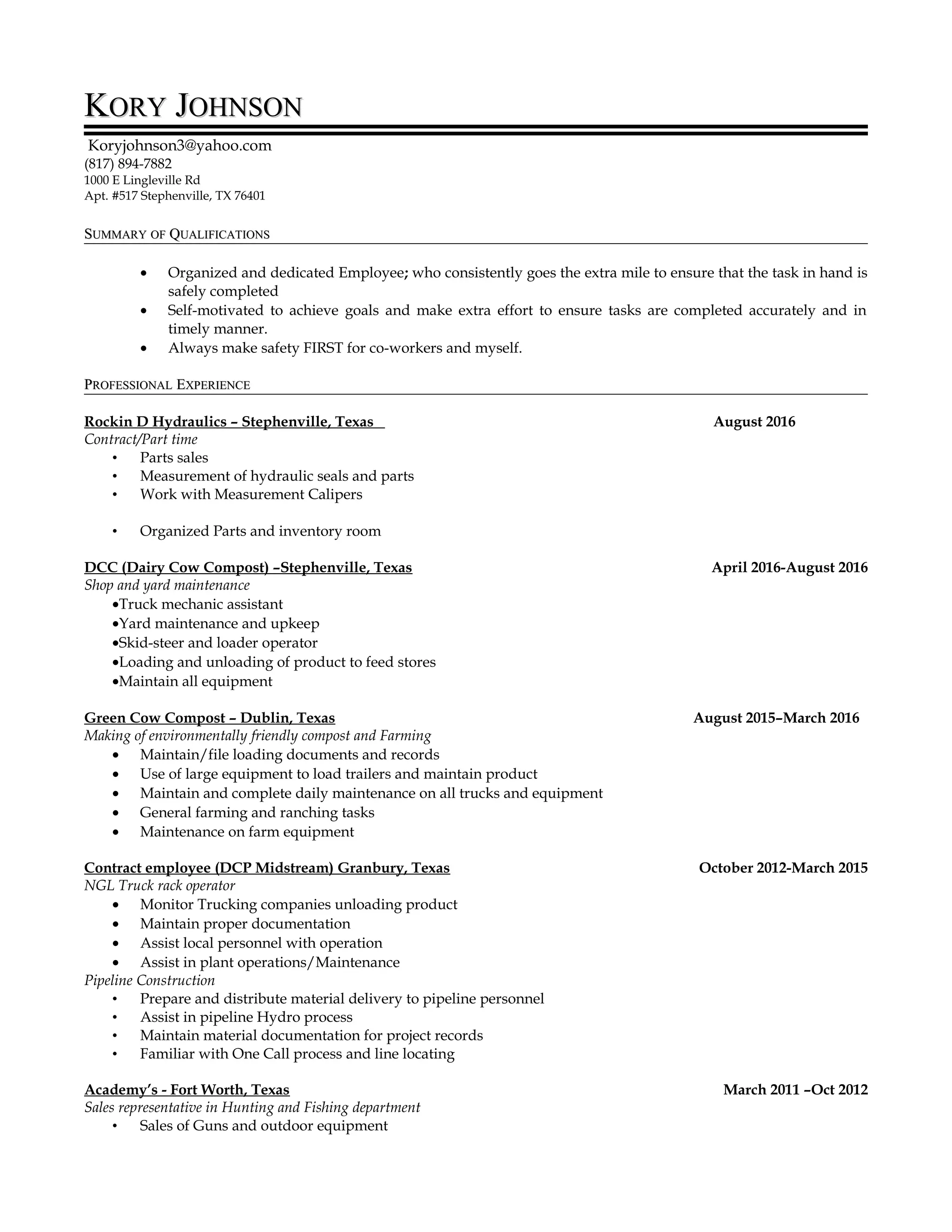 Korys resume 2016 | DOC