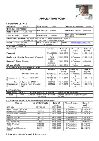 Capt. O. Egorov Appl_Form | PDF
