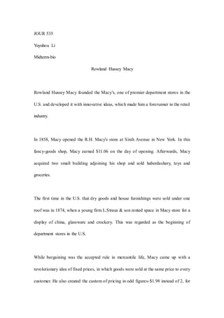 Rowland Hussey Macy Bio | PDF