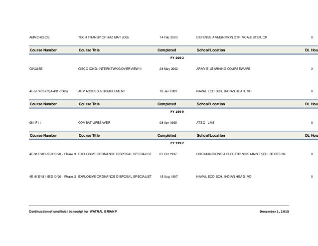 ARMY TRAINING TRANSCRIPT