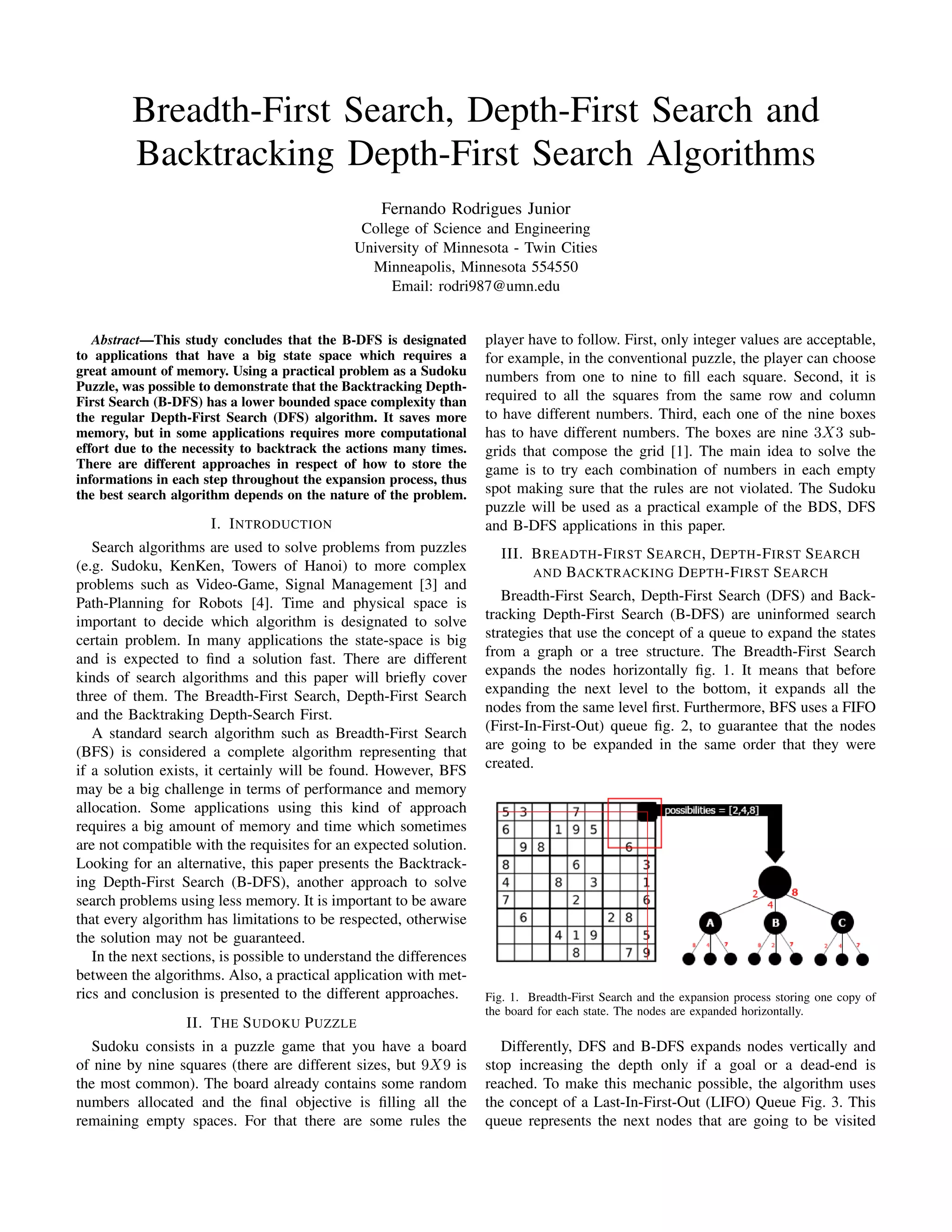 Breadth-First Search, Depth-First Search and Backtracking Depth-First Search Algorithms applied ...