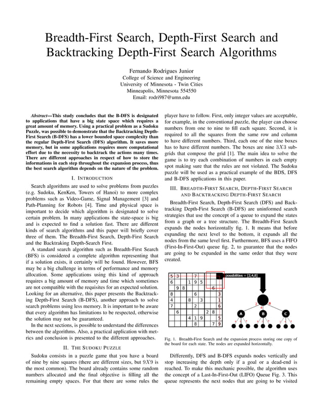 Breadth-First Search, Depth-First Search and Backtracking Depth-First Search Algorithms applied ...