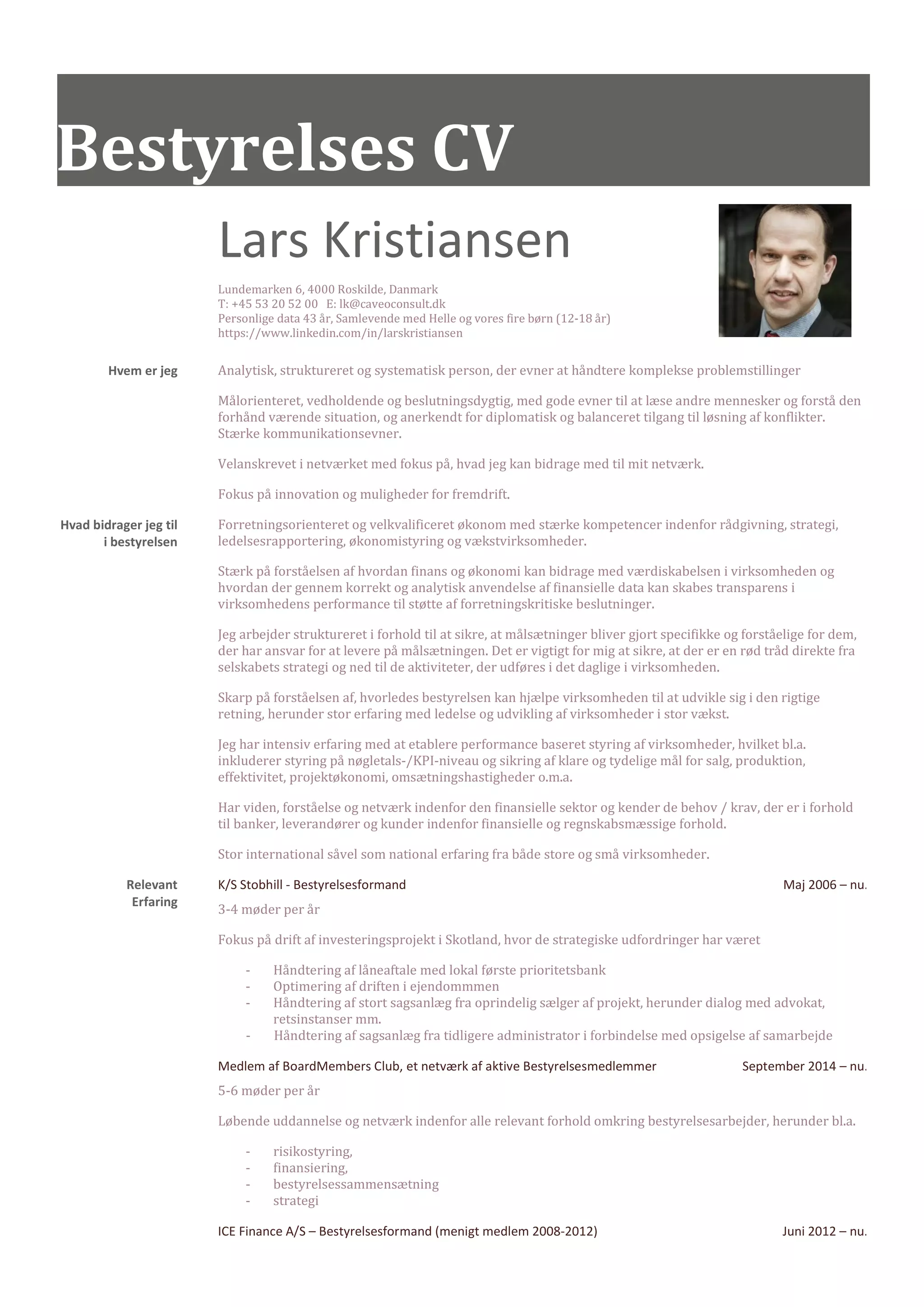 Bestyrelses CV Lars Kristiansen 20151116 | PDF