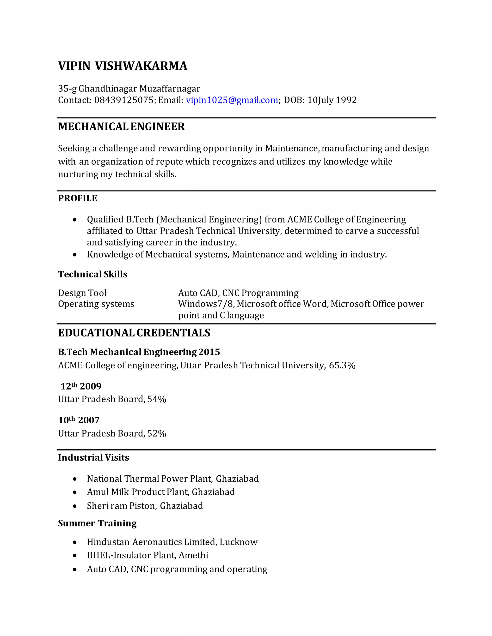 VIPIN VISHWAKARMA resume 1 | PDF