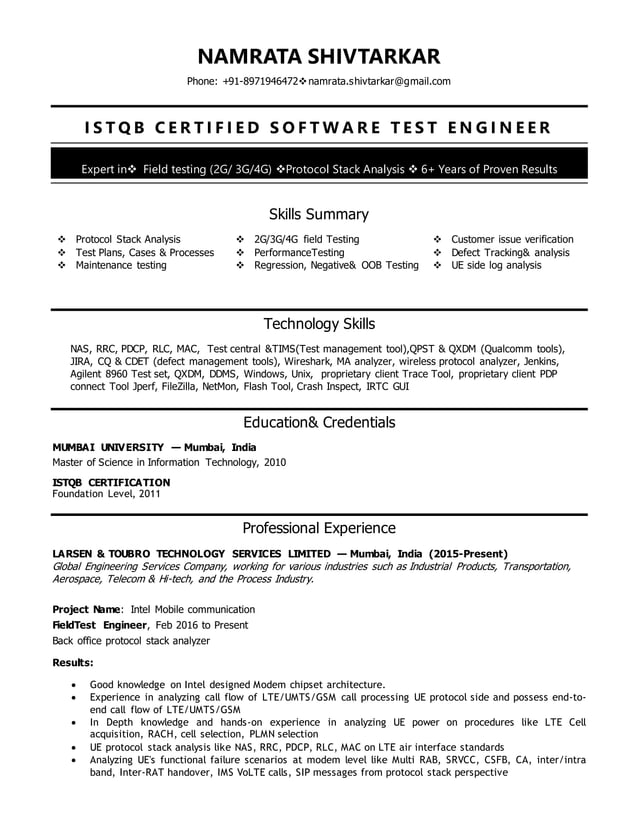 Namrata Shivtarkar_Senior Test Engineer_CV | PDF