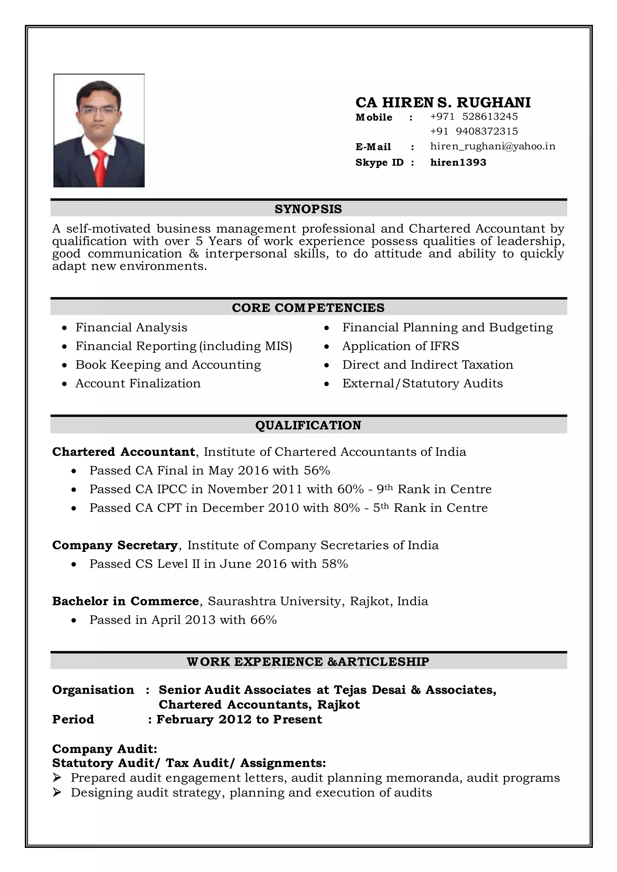 CV CA Hiren Rughani - F | DOCX