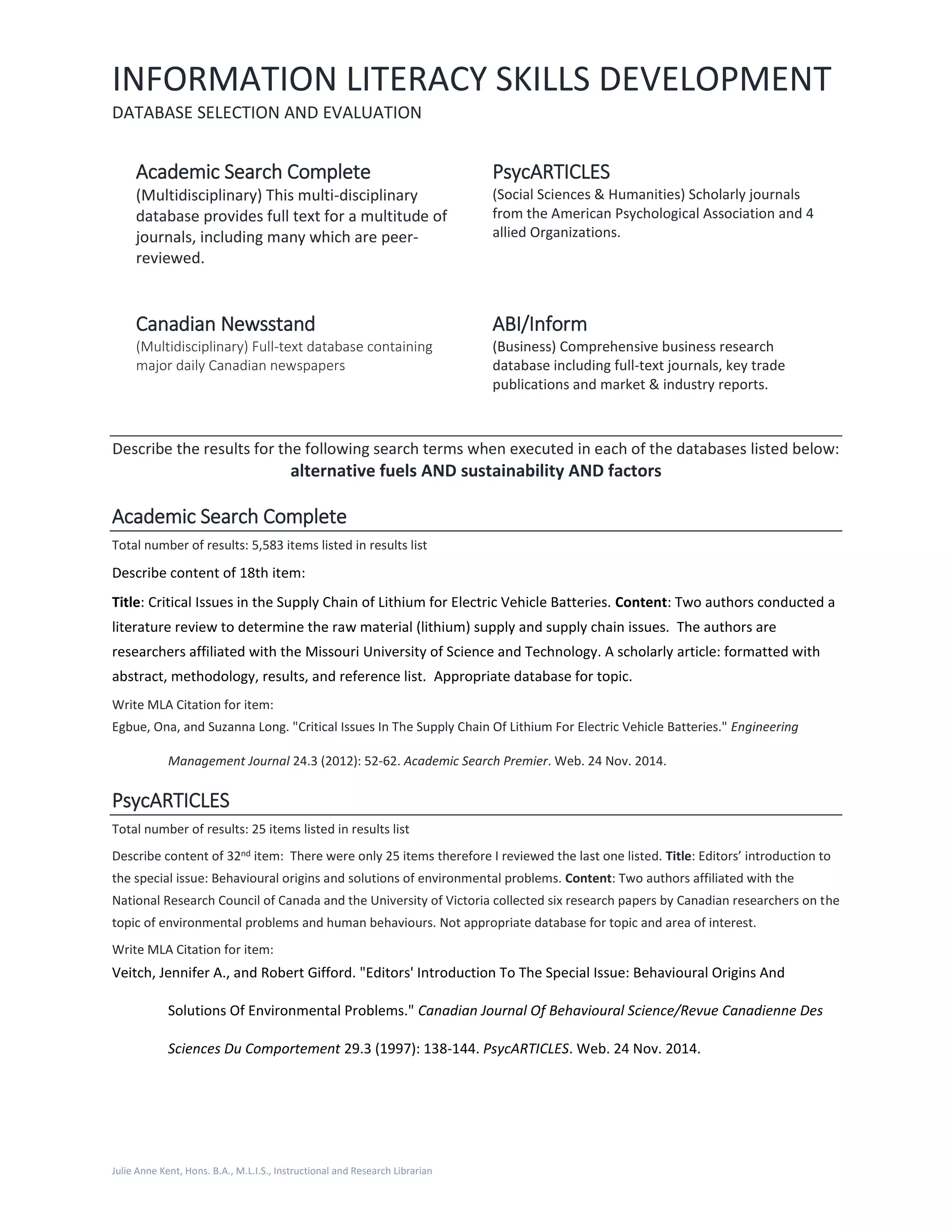 Selecting And Evaluating Databases Sample Responses Pdf
