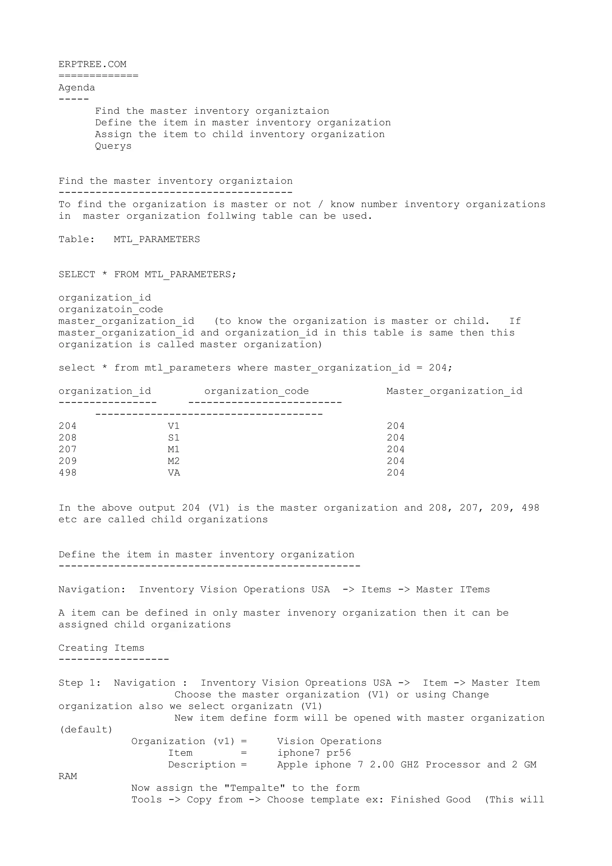8 define items in master organizaton, assign items to child ...