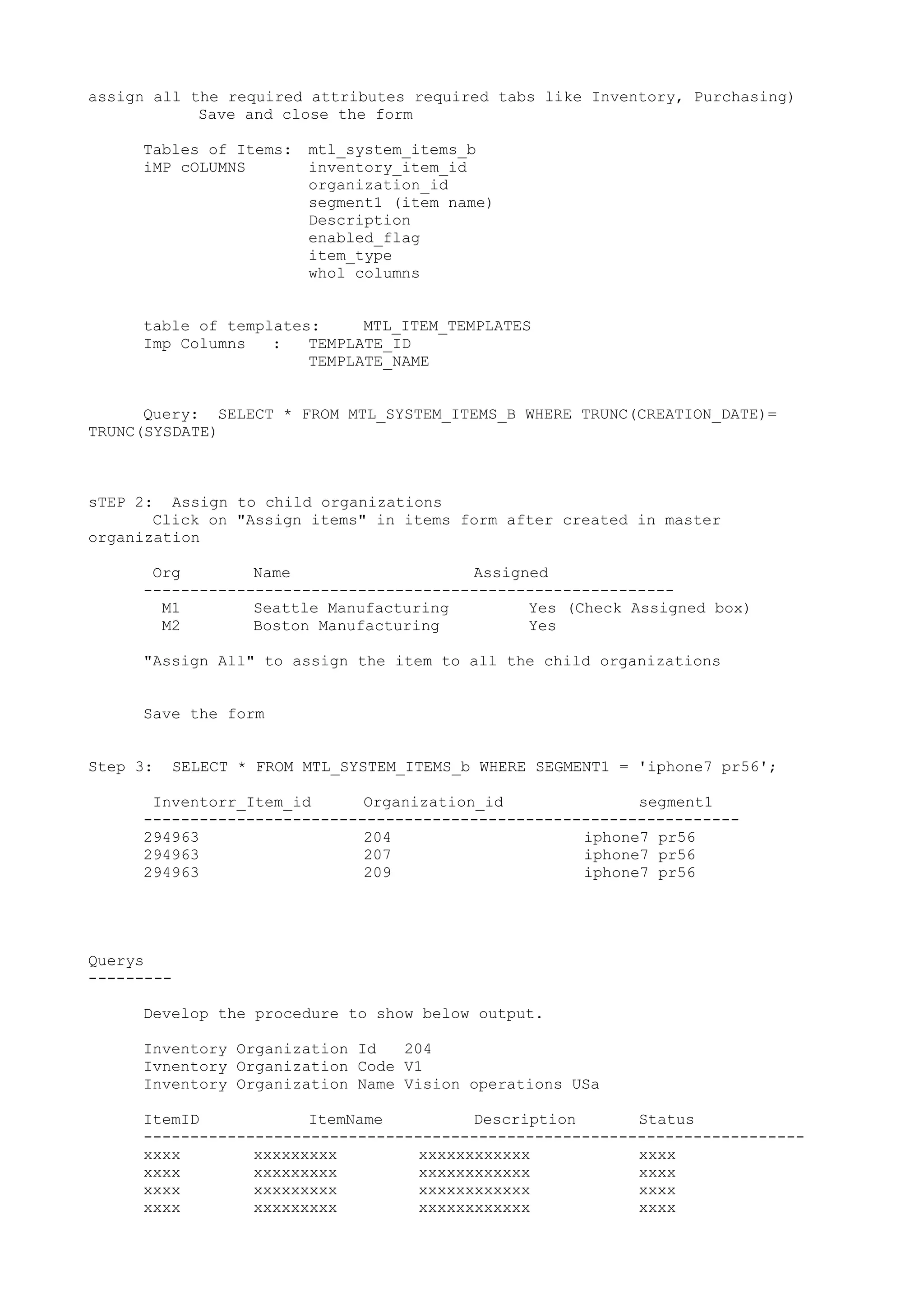 8 define items in master organizaton, assign items to child ...
