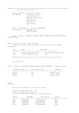 8 define items in master organizaton, assign items to child ...