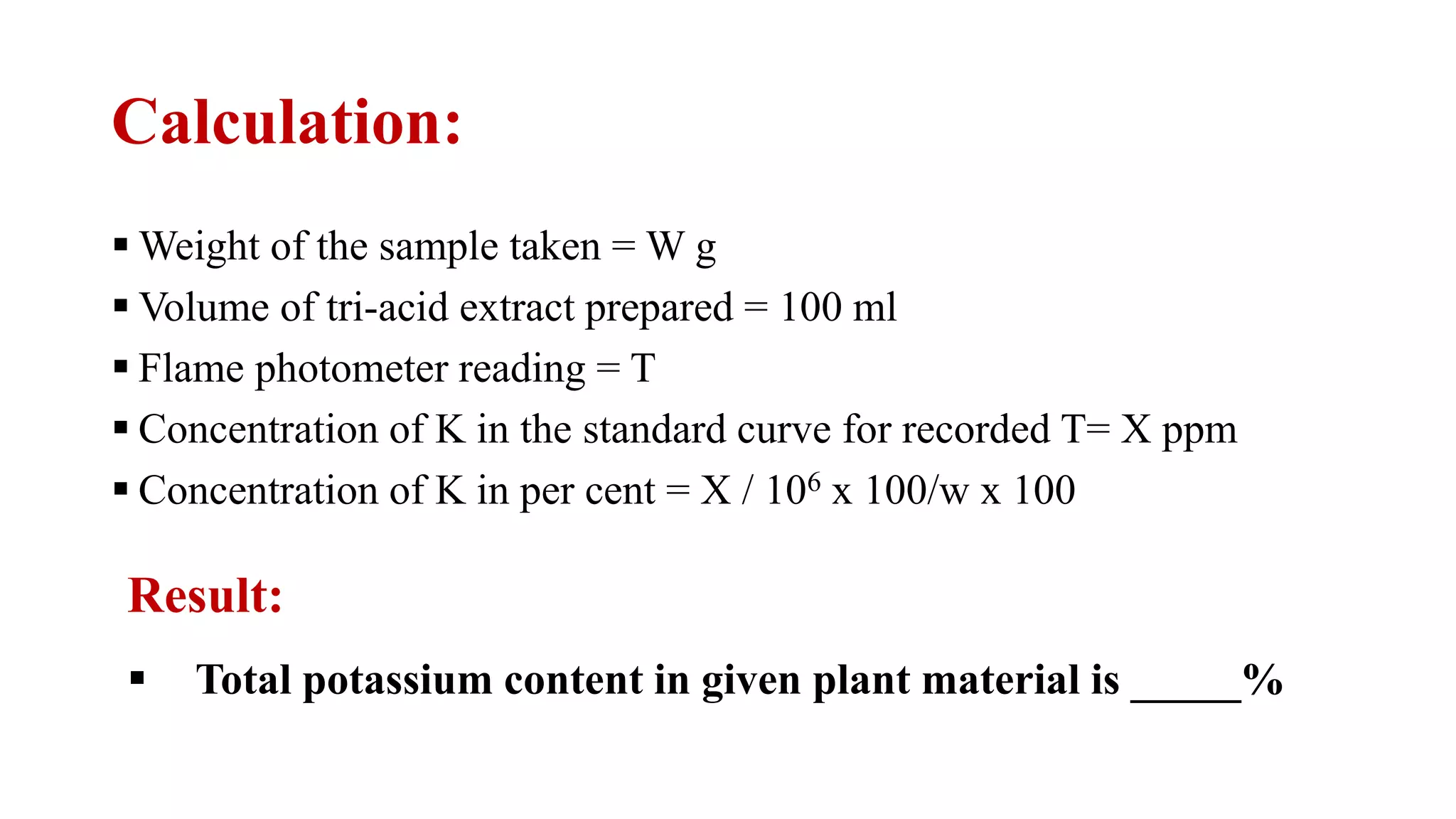 Determination of total potassium from plant material | PDF