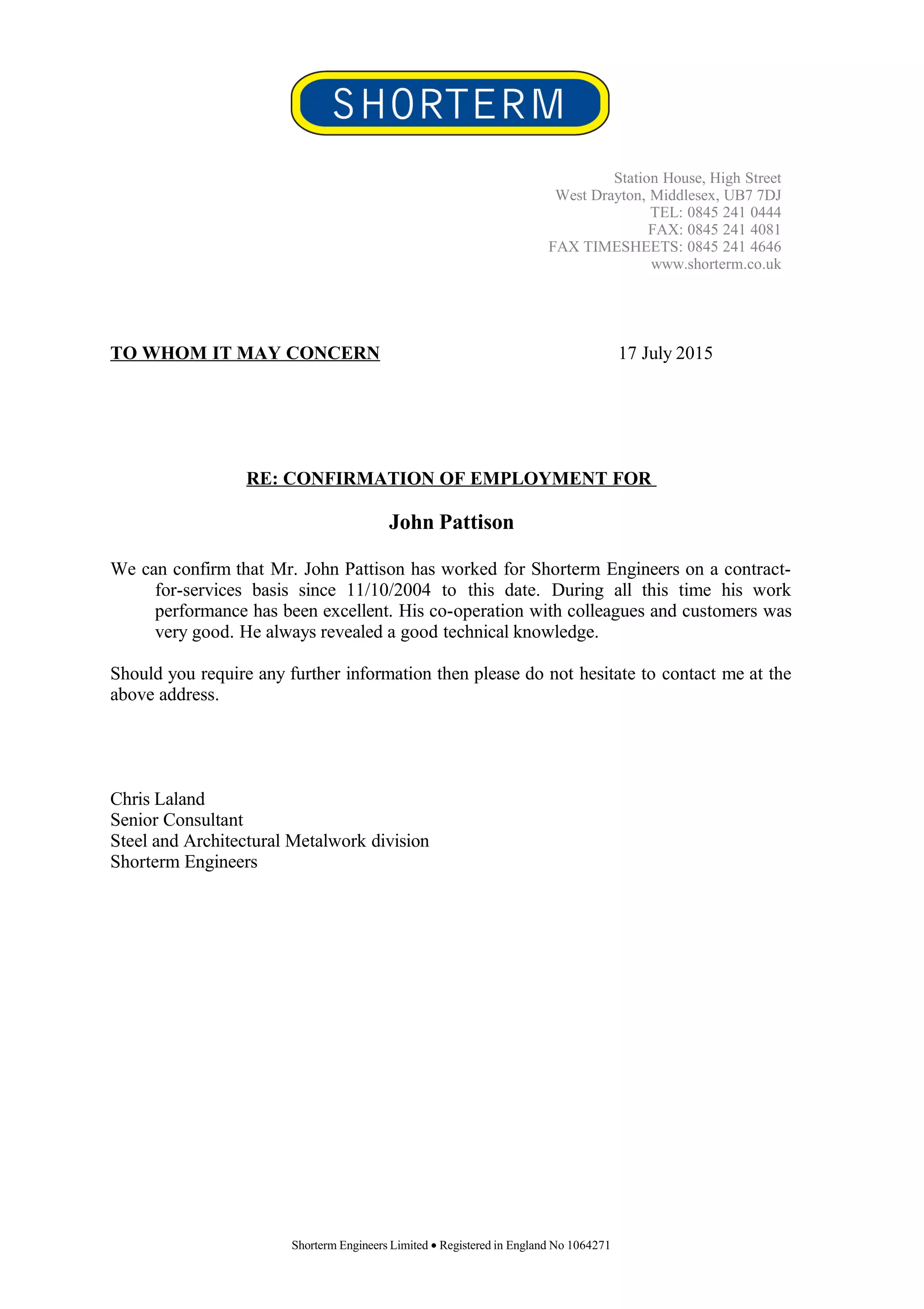 Confirmation Employment Letter | DOC | Business | Business and Finance