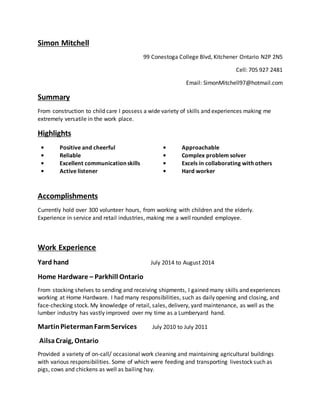 Simon Mitchells Resume 2016 | DOCX