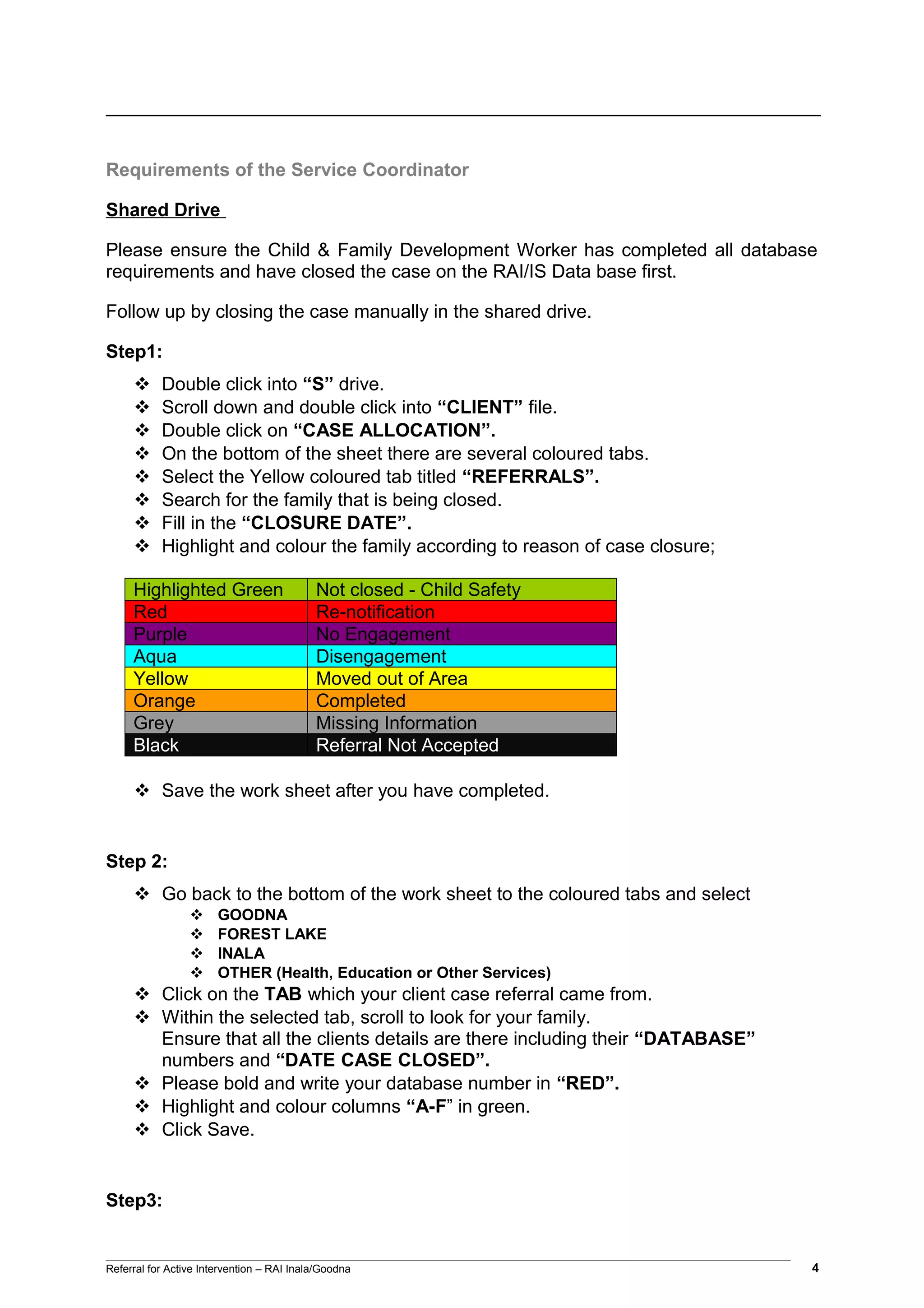 Procedure for Closing Cases | DOC