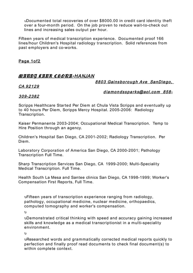 MandysCurrentResumeTranscriptionEmphasis | PDF