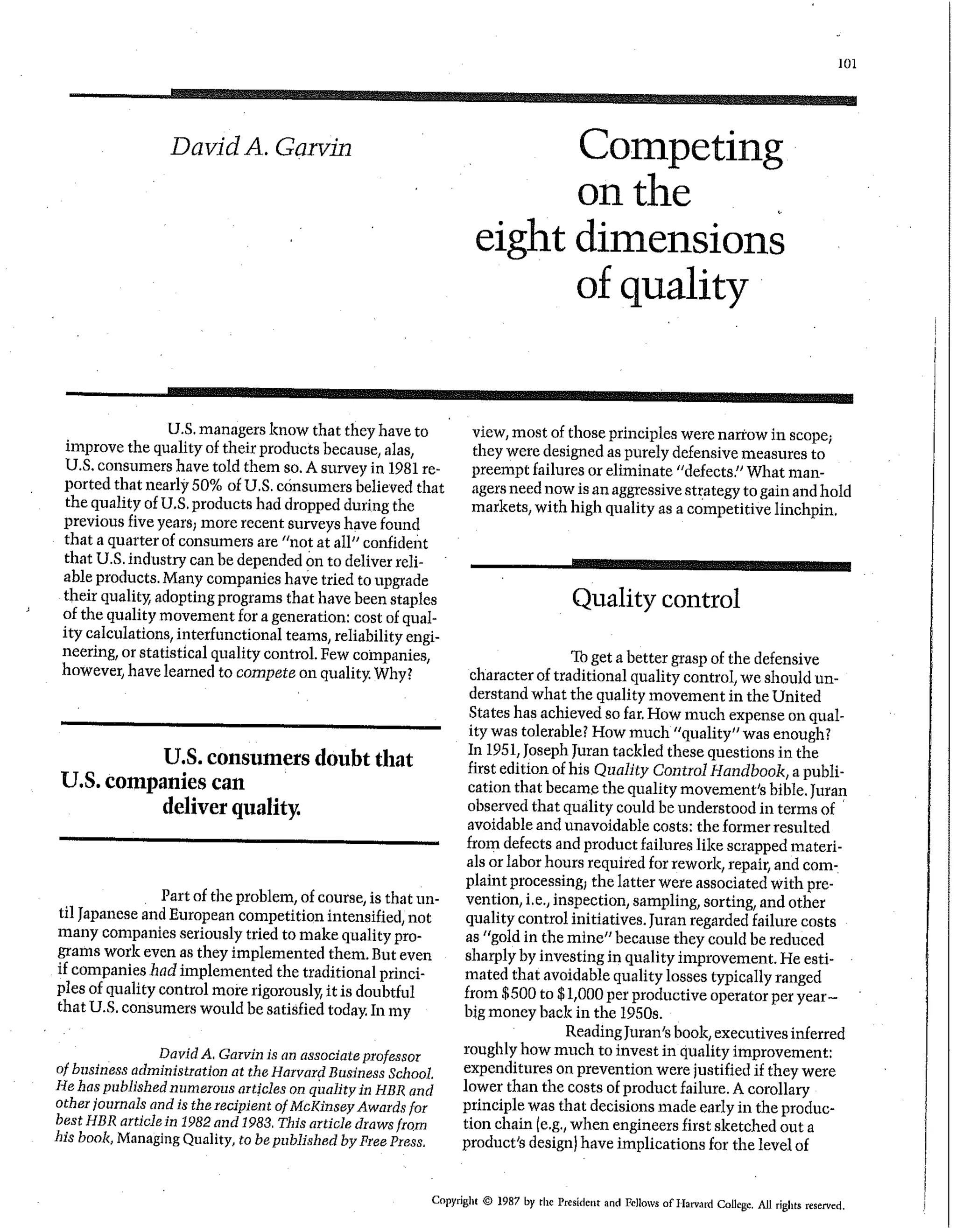 8 Dimensions Of Quality | PDF