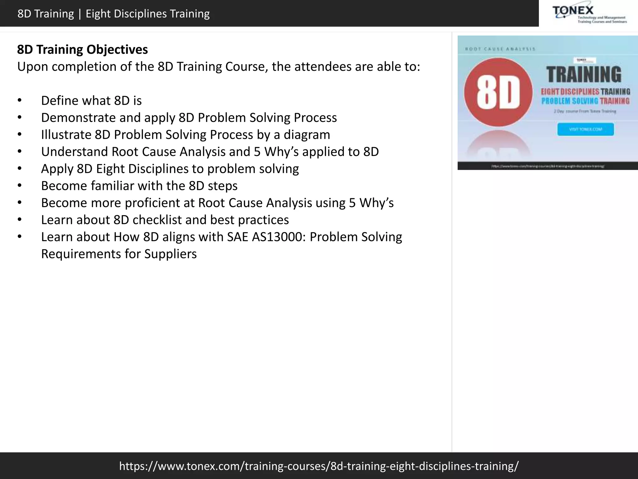 8D Training, Eight Disciplines Training : Tonex Training | PPTX