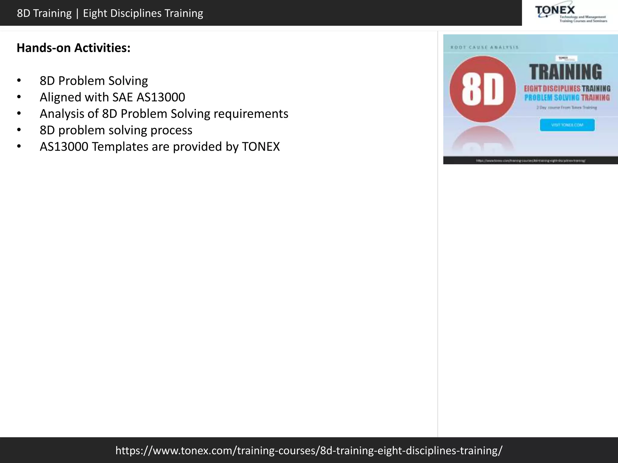 8D Training, Eight Disciplines Training : Tonex Training | PPTX