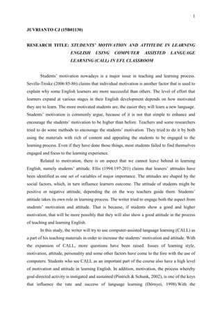 STUDENTS’ MOTIVATION AND ATTITUDE IN LEARNING ENGLISH USING COMPUTER ASSISTED LANGUAGE LEARNING ...