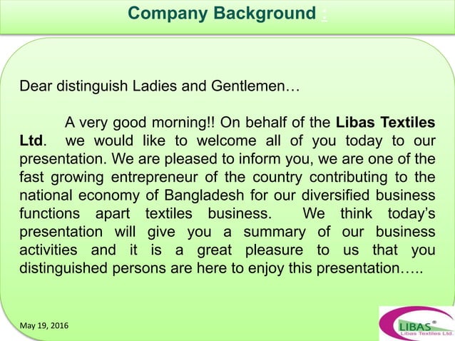 Presentation of LIBAS TEXTILES LTD | PPT