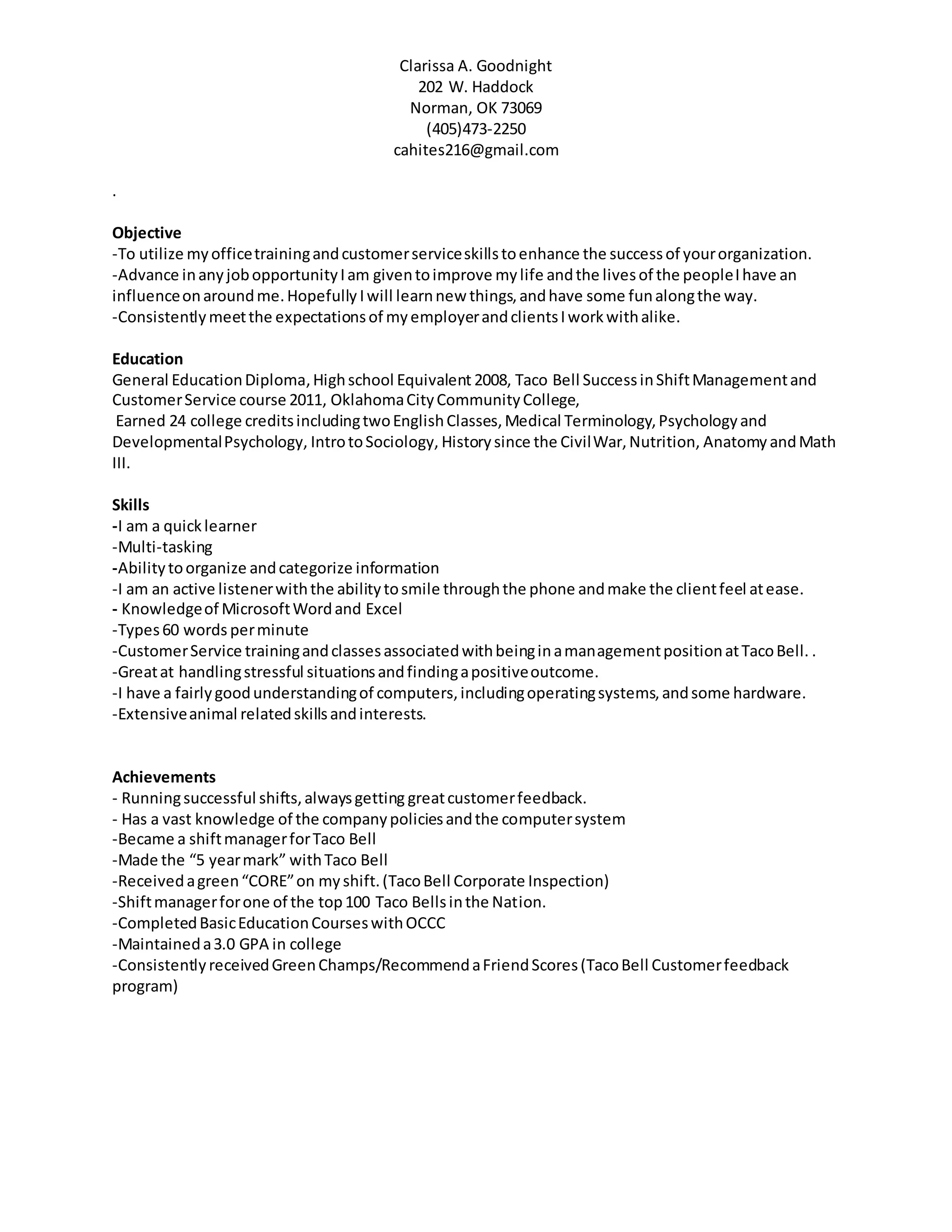 C Goodnight Resume with references | PDF